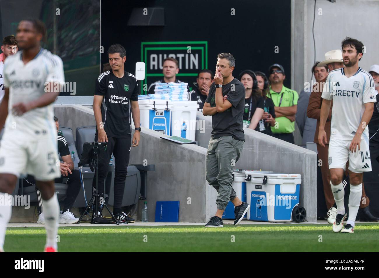 AUSTIN, TX - MARCH 23: Austin FC head coach Nico Estévez watches play ...
