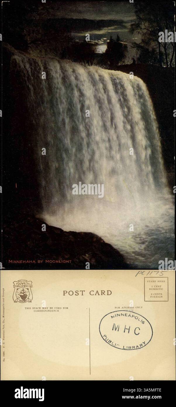 Minnehaha Falls illuminated by moonlight creates a serene and mystical ...