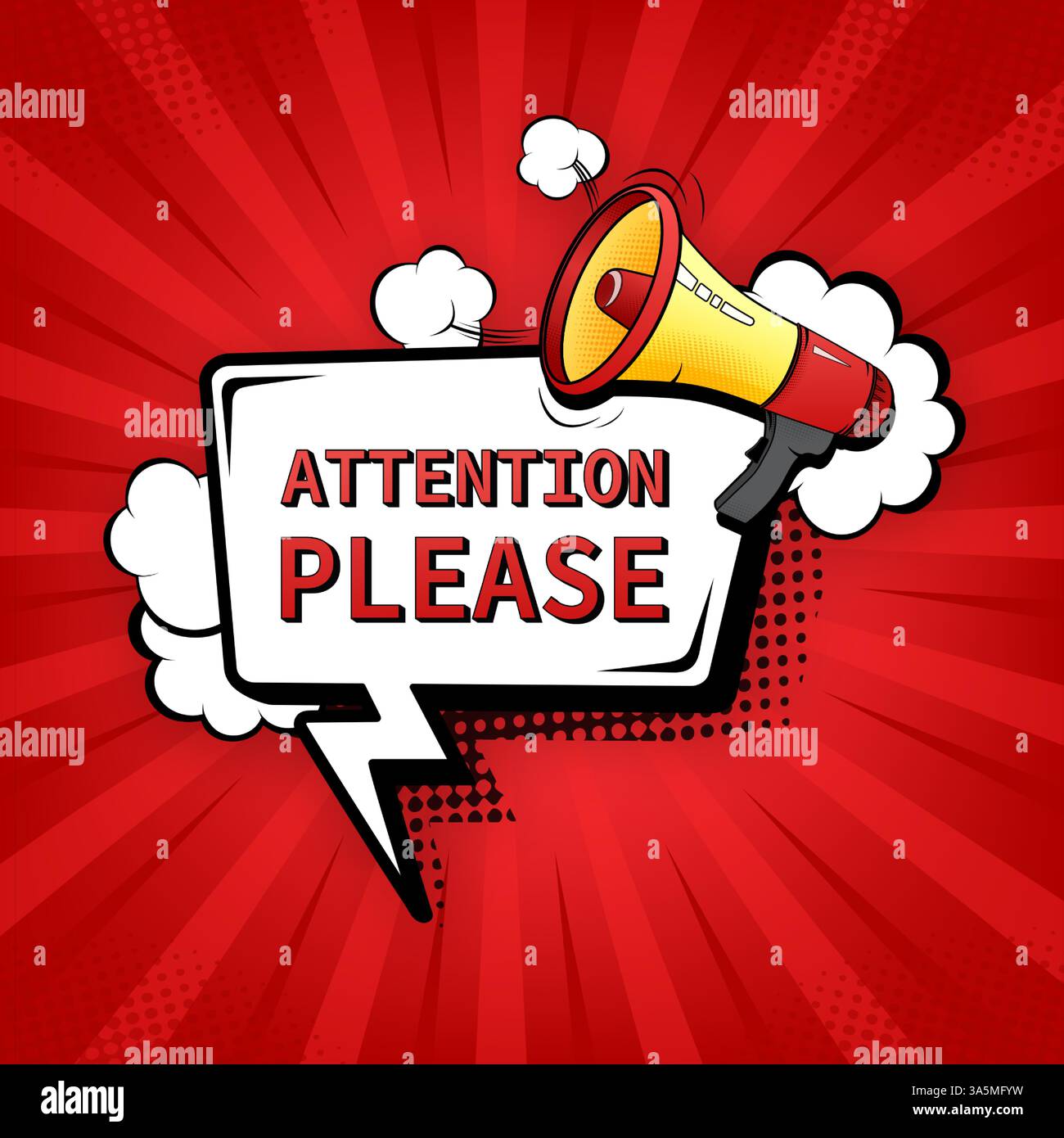 Template with attention please megaphone on red background for flyer ...