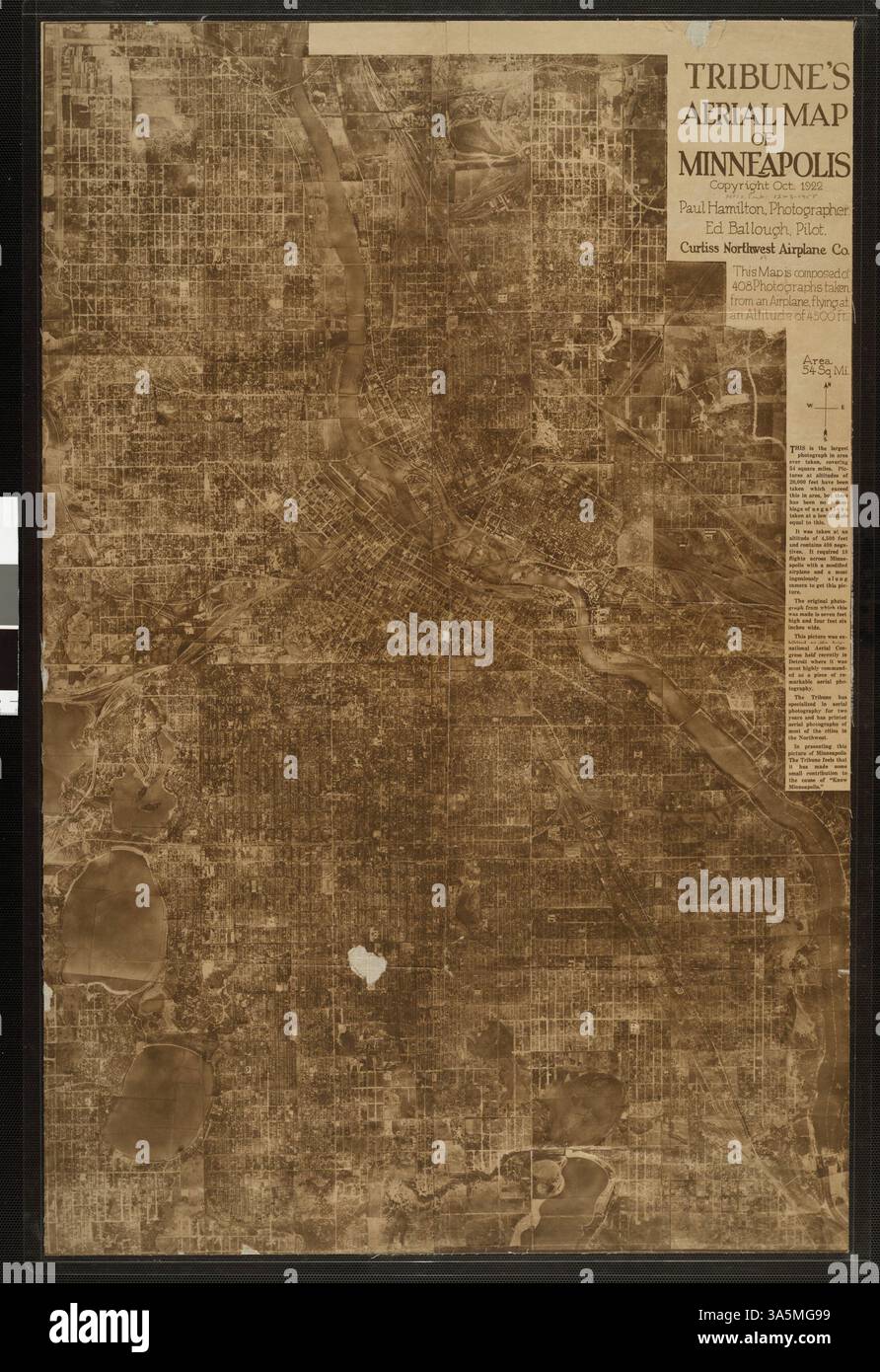 An aerial map of Minneapolis, composed of 408 photos taken from an ...
