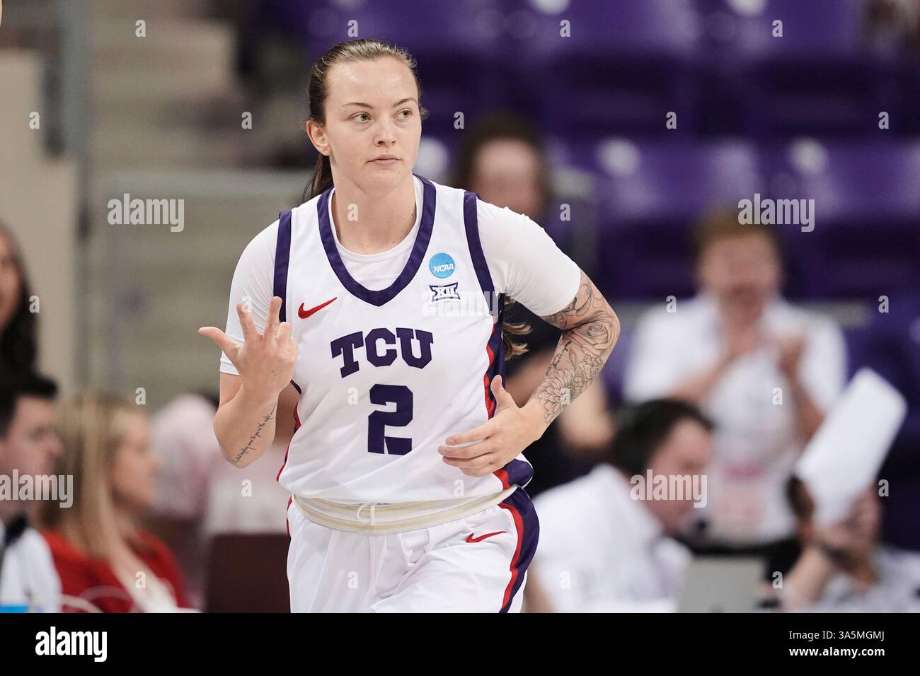 TCU guard Madison Conner celebrates after sinking a 3-point basket ...