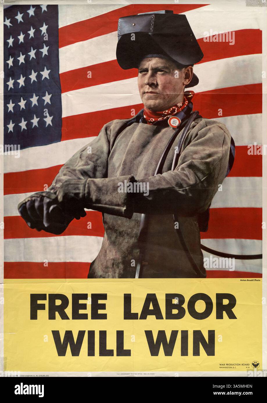 A 1942 poster features a welder in protective gear, standing proudly in ...