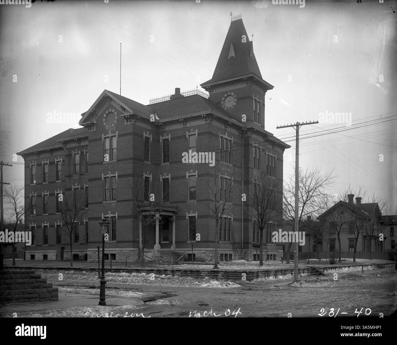 This photograph from March 1904 shows the exterior of Emerson School, a ...