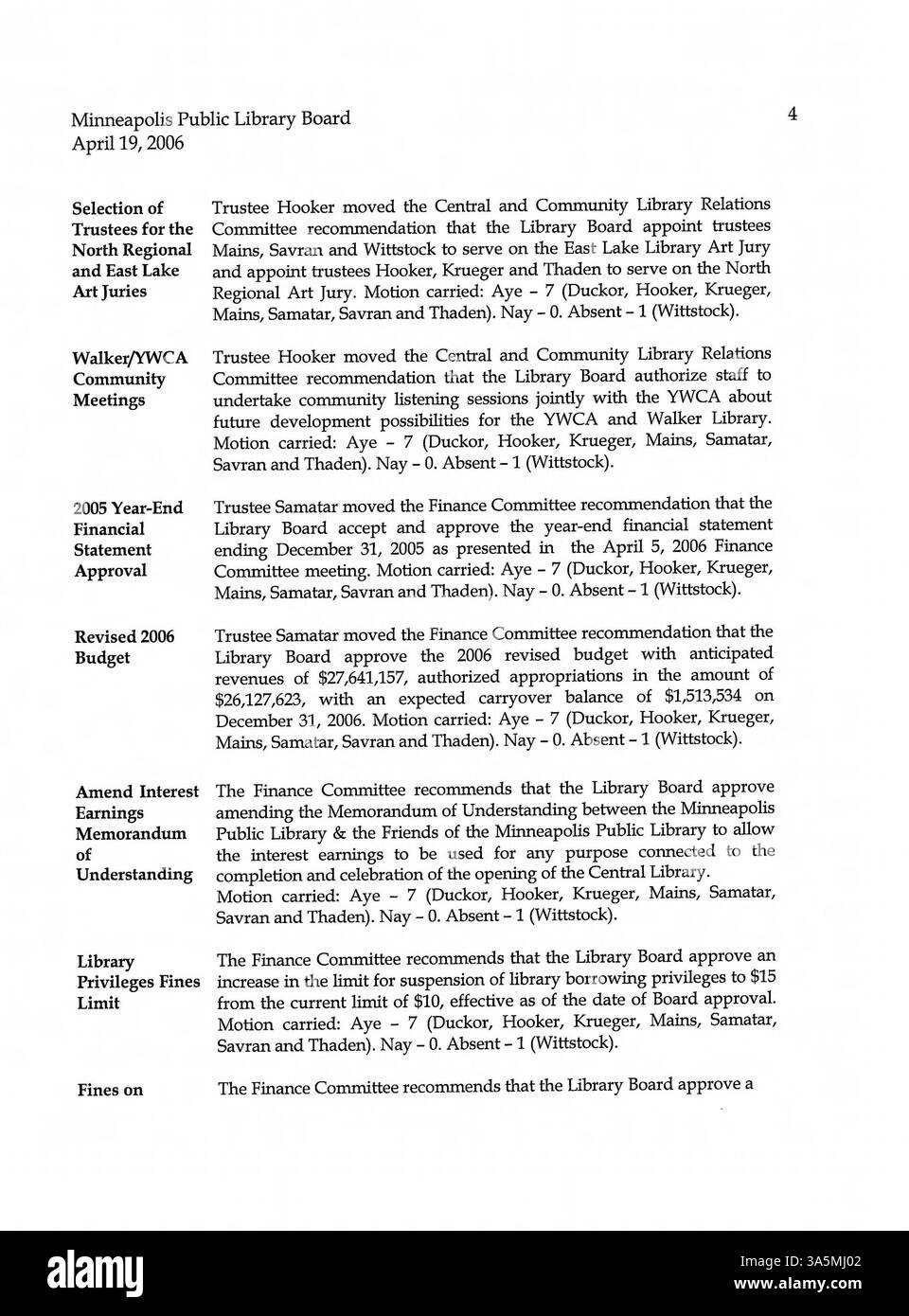 The 2006 meeting minutes of the Minneapolis Public Library Board of ...