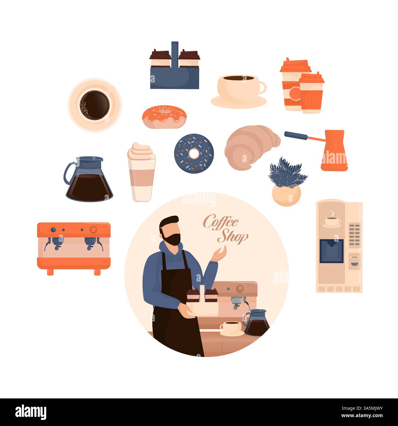 Flat character coffee shop barista. Vector illustration flat design ...