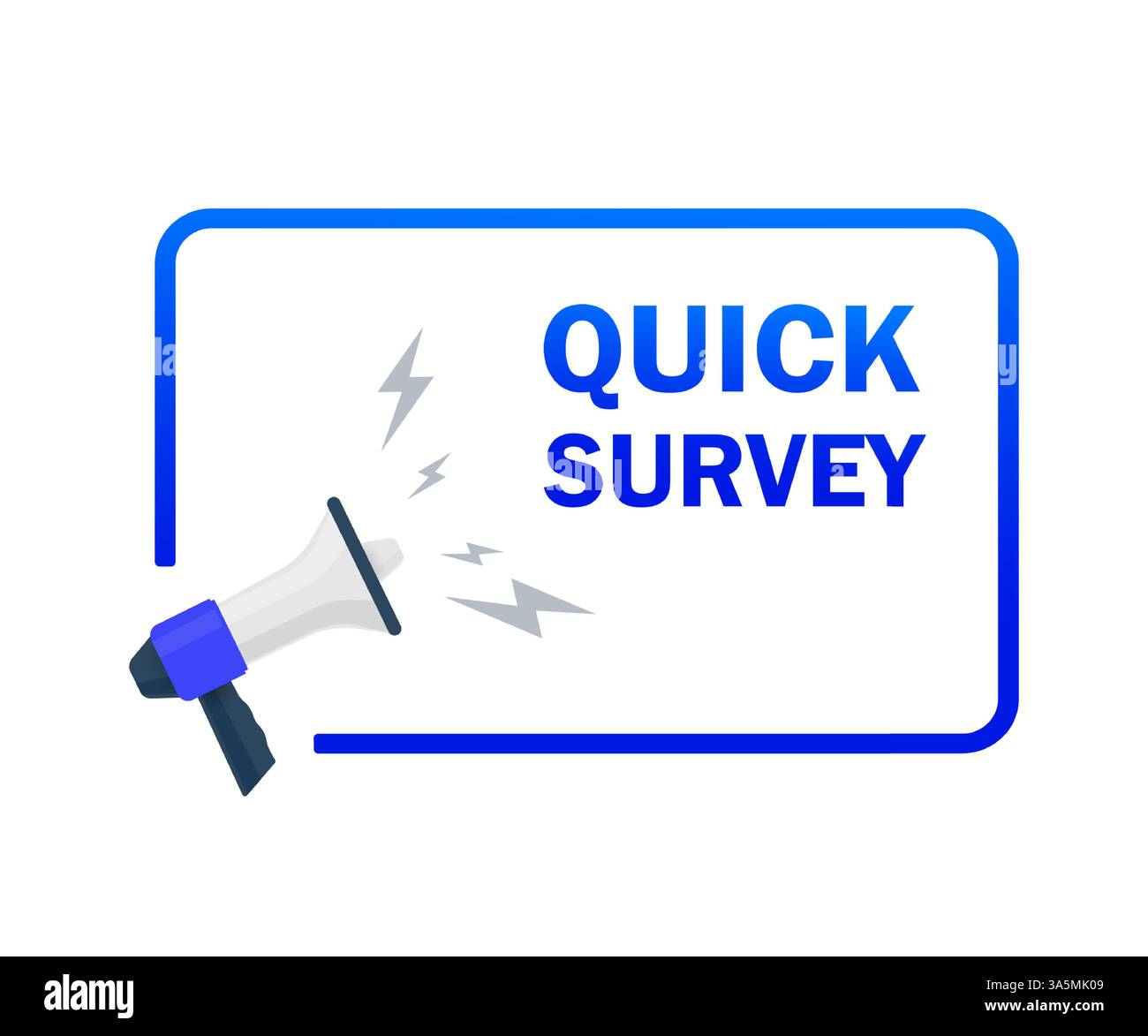 Quick survey. Badge with megaphone icon. Flat vector illustration on white background Stock ...