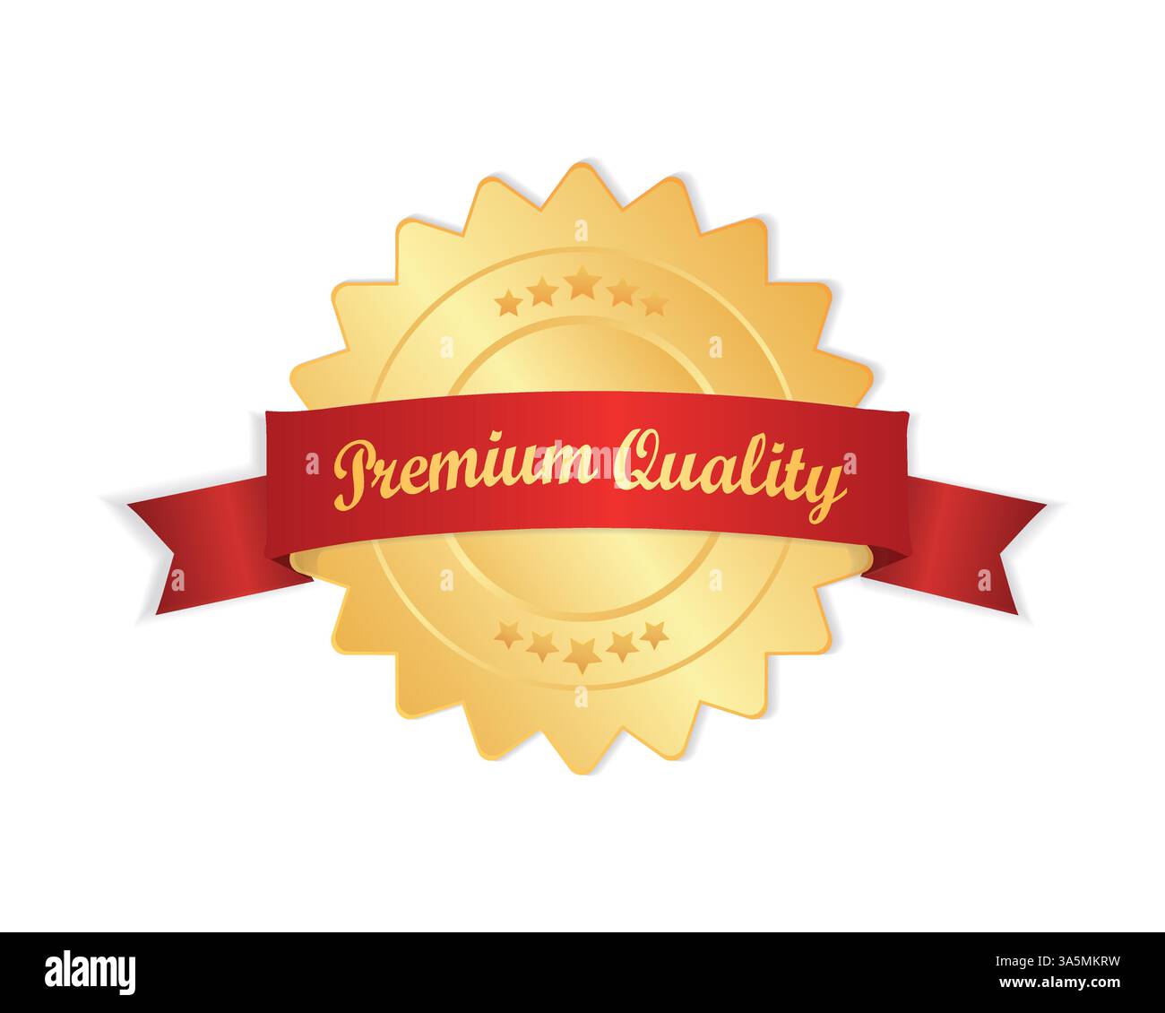 Premium quality 3d gold badge with red ribbon sign, label isolated on ...