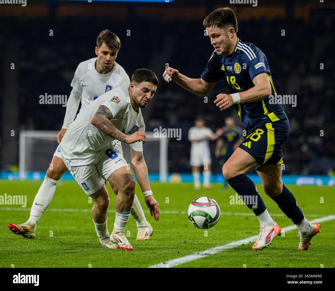 Glasgow, Scotland. 23 March 2025. George Hirst (18 - Scotland) looks to ...