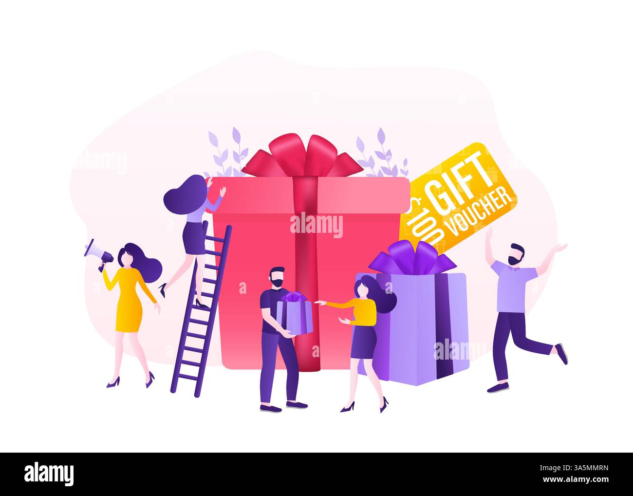 3d advertising with gift voucher presents people for concept design ...