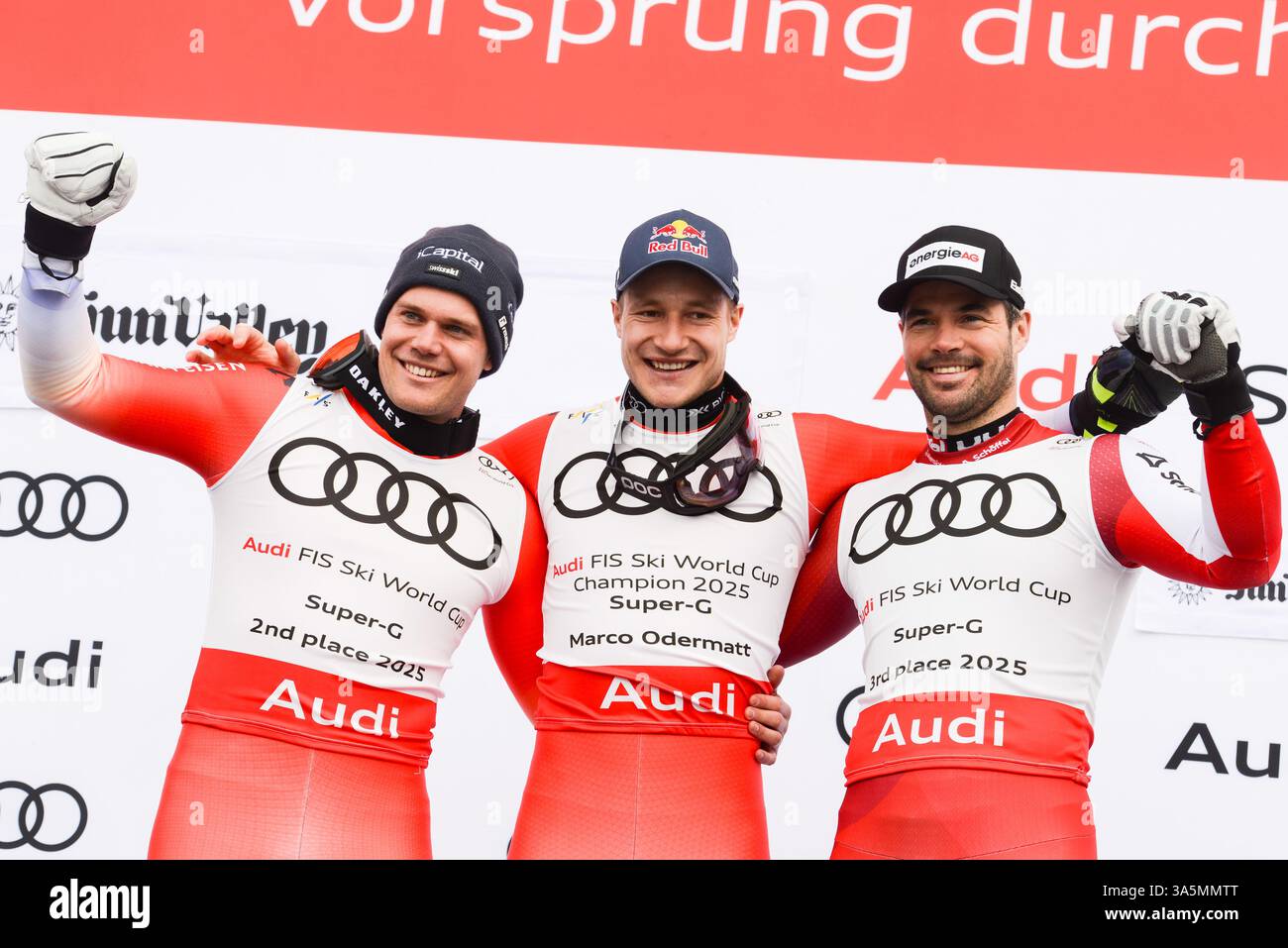 Sun Valley, Idaho, USA. 23rd Mar, 2025. The top three ski racers in the ...