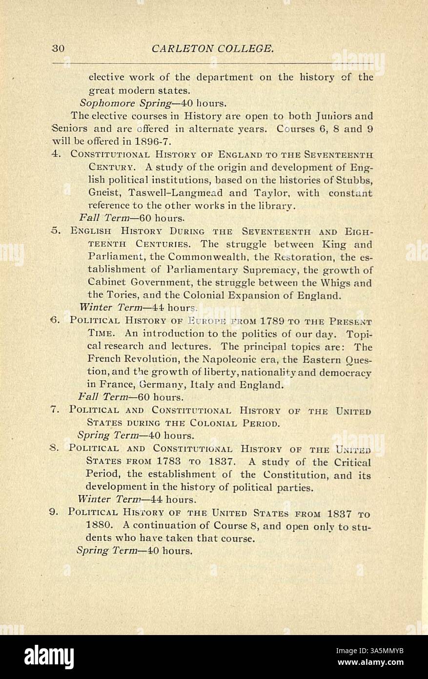 This 1895-1896 catalog from Carleton College lists the courses offered ...