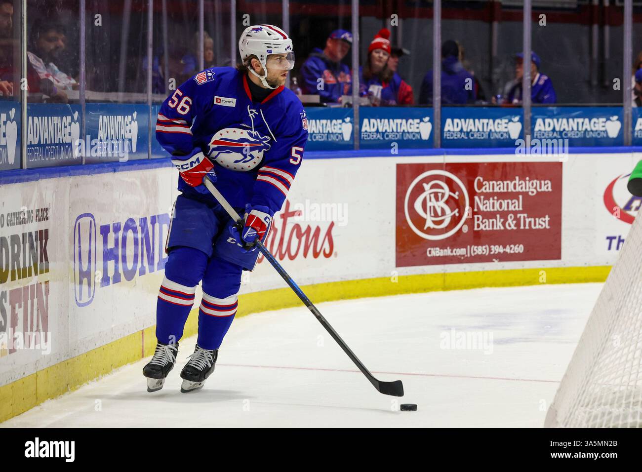 March 23rd 2025: Rochester Americans defenseman Kale Clague (56) skates ...