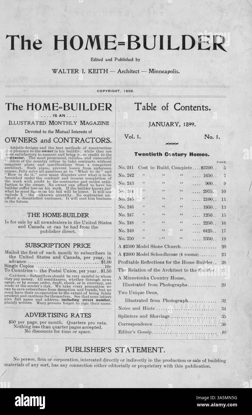 Keith's Home-Builder, 1899, was a monthly publication featuring house designs, floor plans, and ...