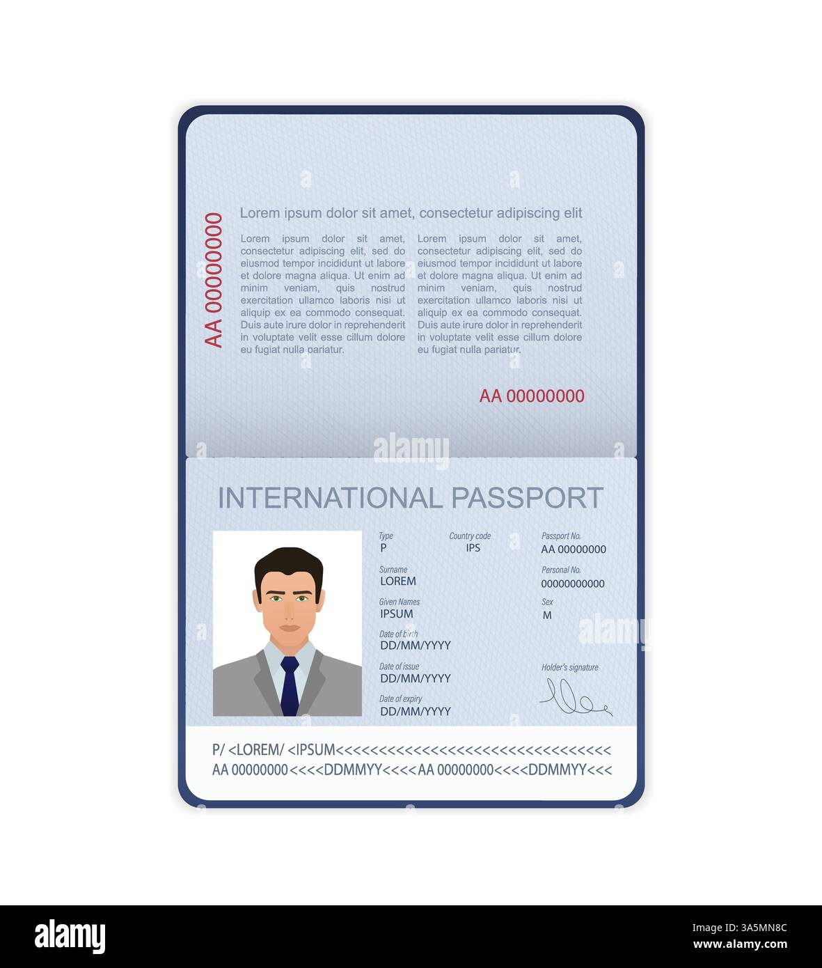 3d card International passport in flat style on white background. Blank ...