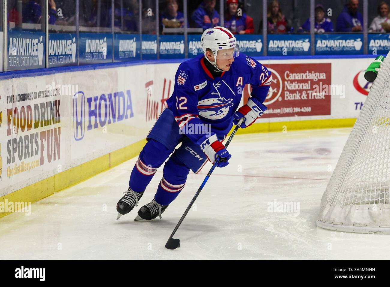 March 23rd 2025: Rochester Americans defenseman Zach Metsa (22) skates ...