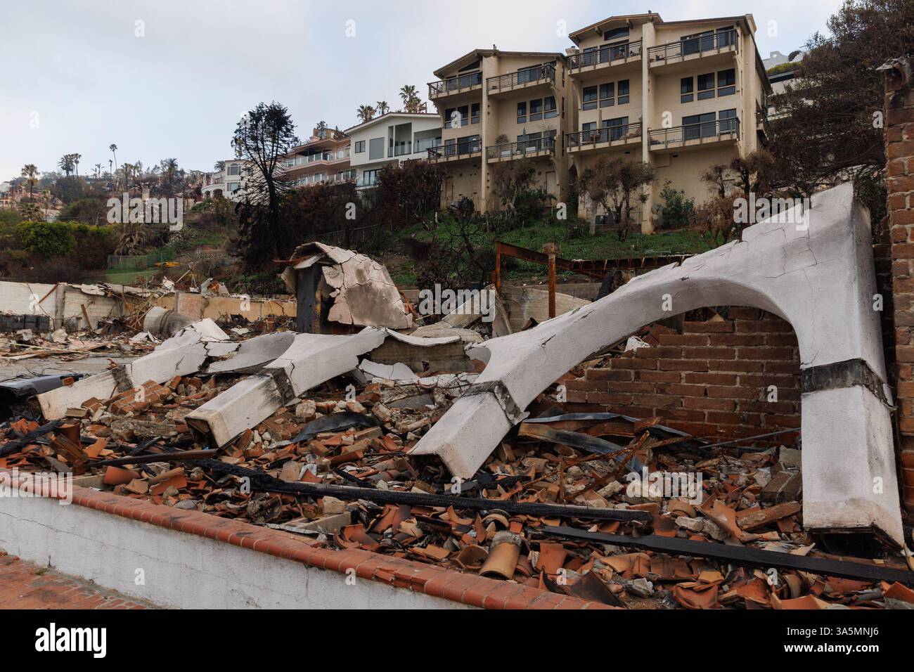 March 23, 2025, Malibu, California, USA: Homes that survived the Palisades fire stand on ...