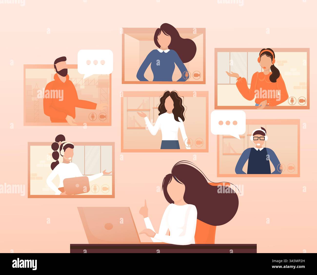 Flat illustration. Video conference. Video call between friends ...