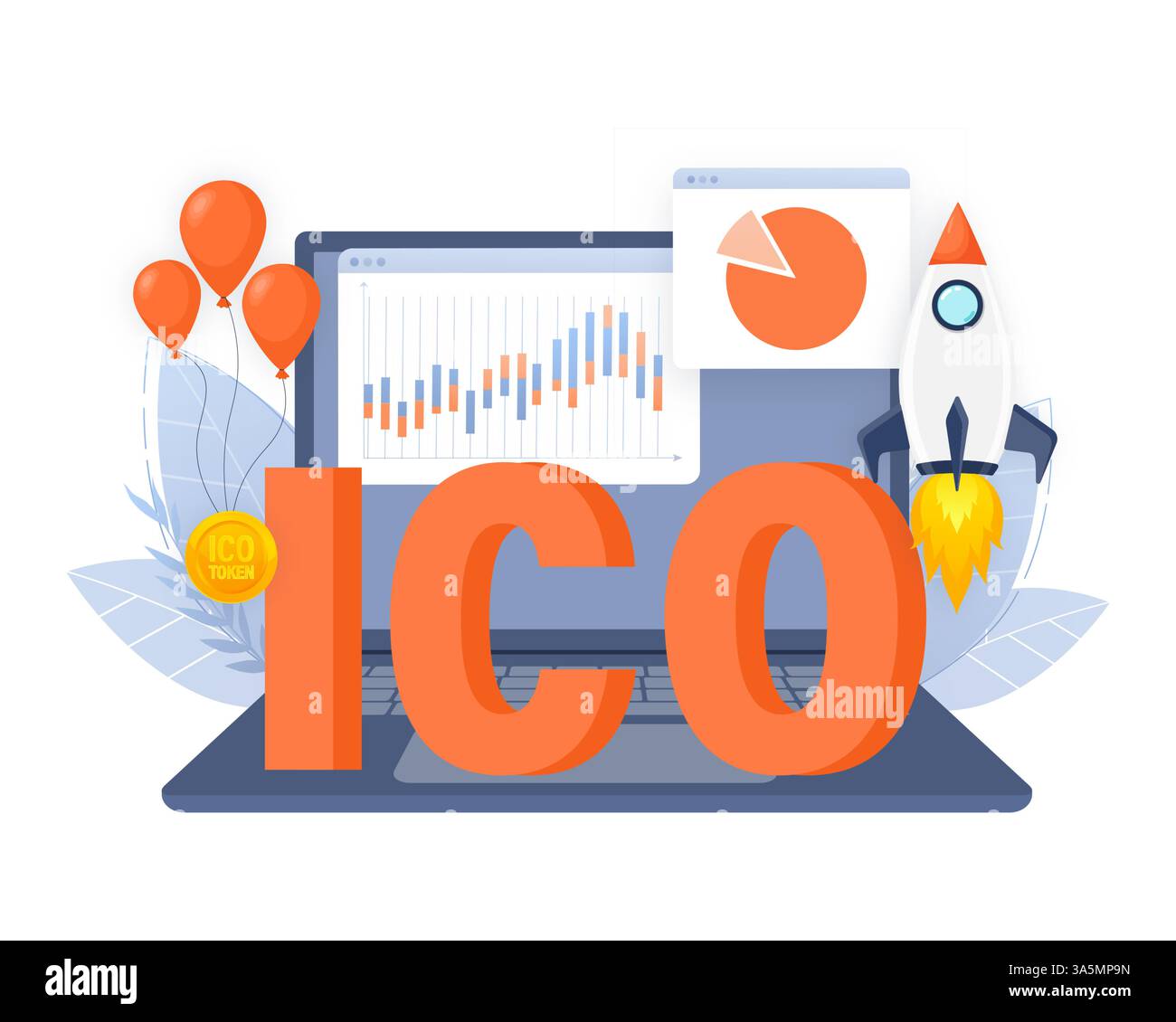 Initial coin offering, ICO Token production process vector illustration ...