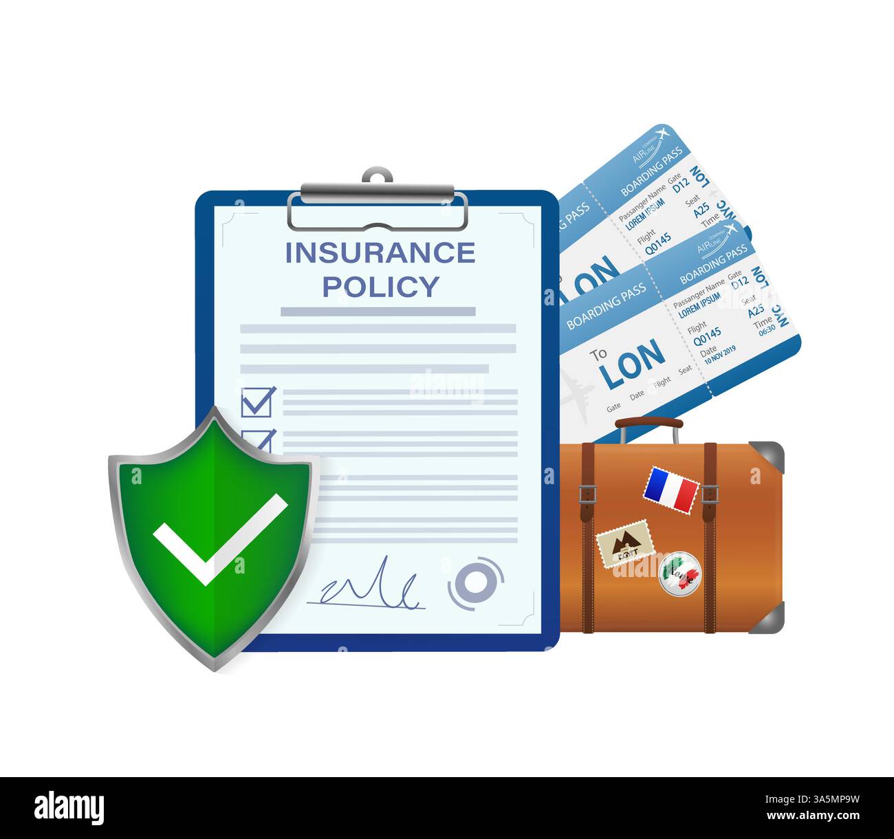 Flat style illustration with insurance policy for report design ...