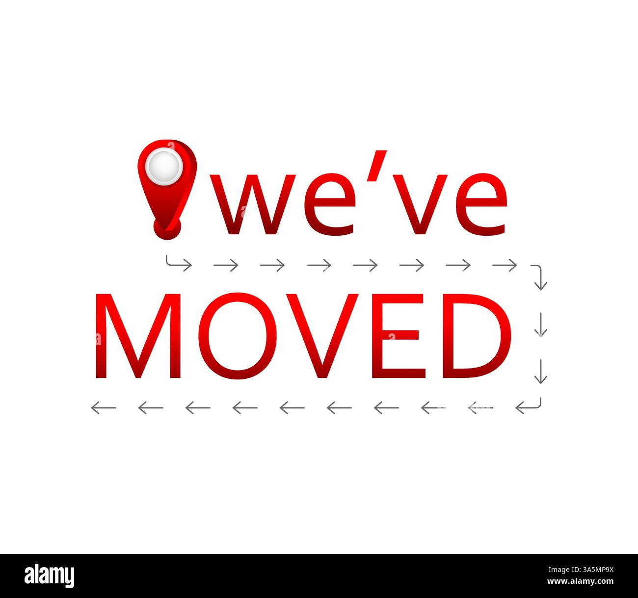 We have moved. Sign in flat style with pin. Vector illustration ...