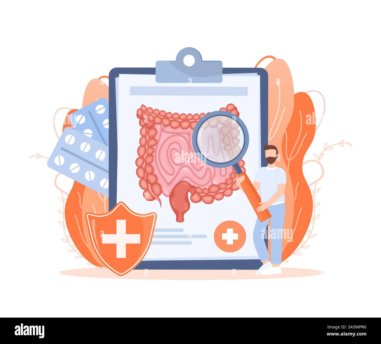 Cartoon vector illustration. Flat vector illustration with intestines ...