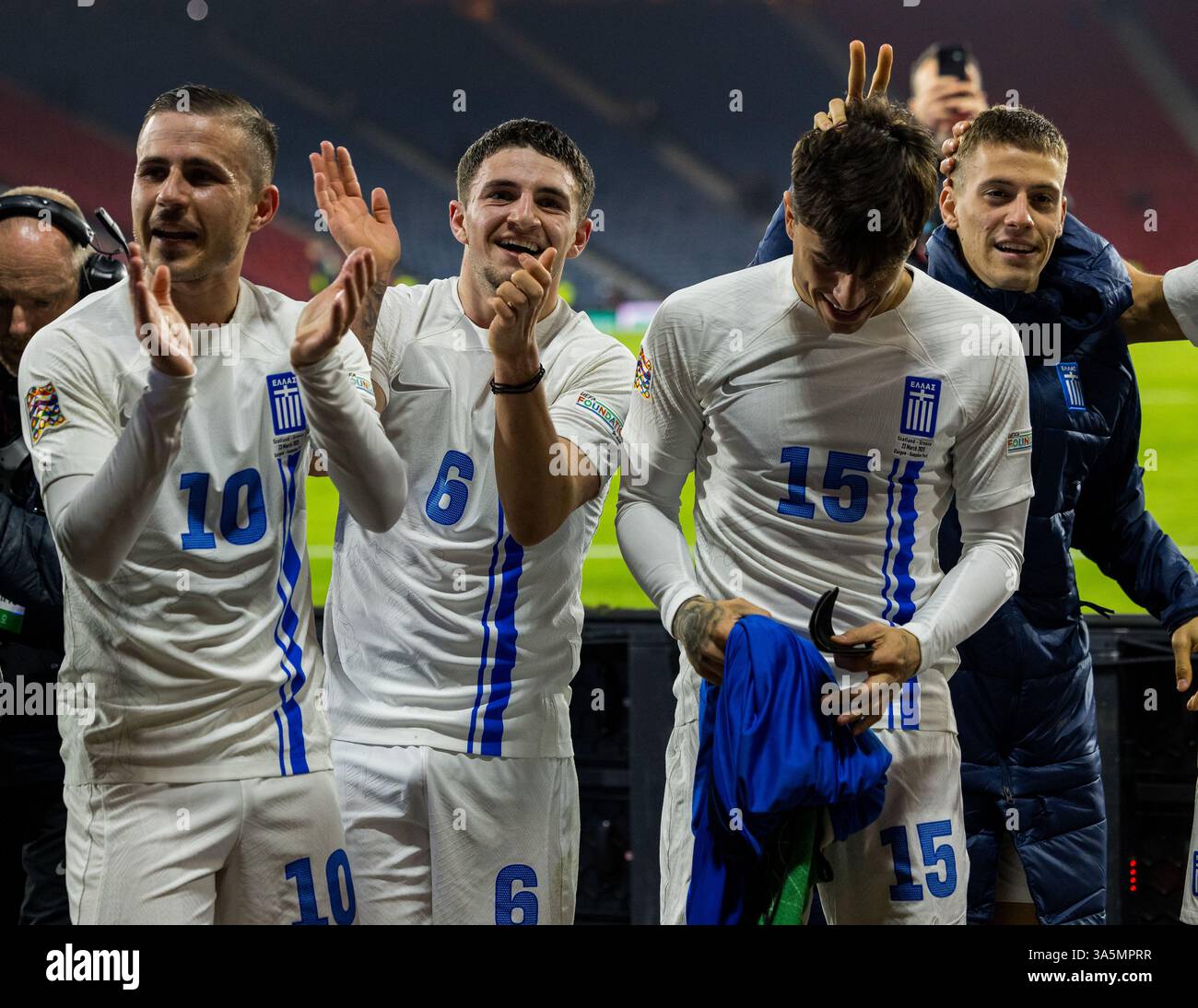Glasgow, Scotland. 23 March 2025. The Greece players celebrate at full ...