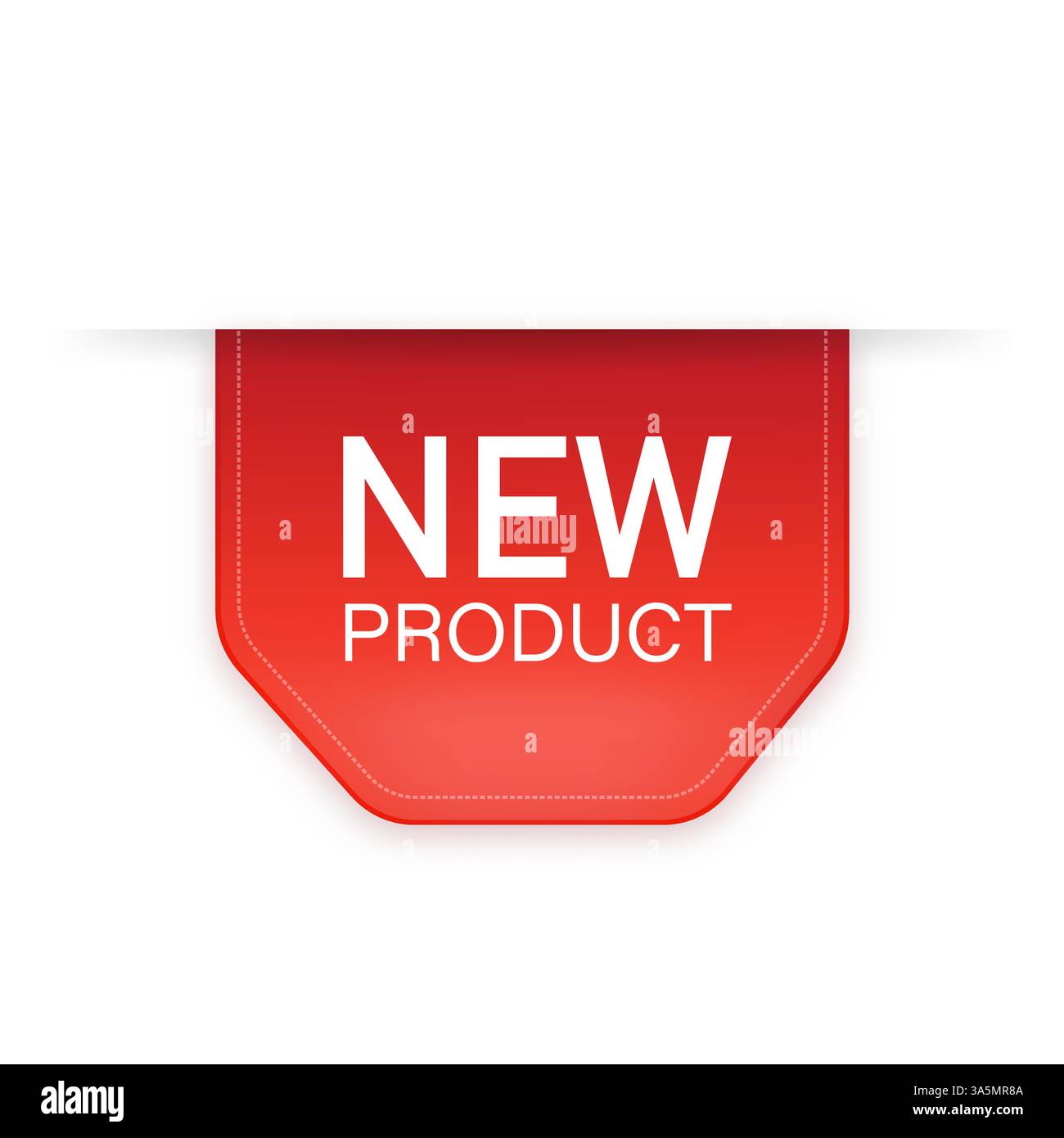 New product. Realistic badge in red color. Product advertising. Web ...