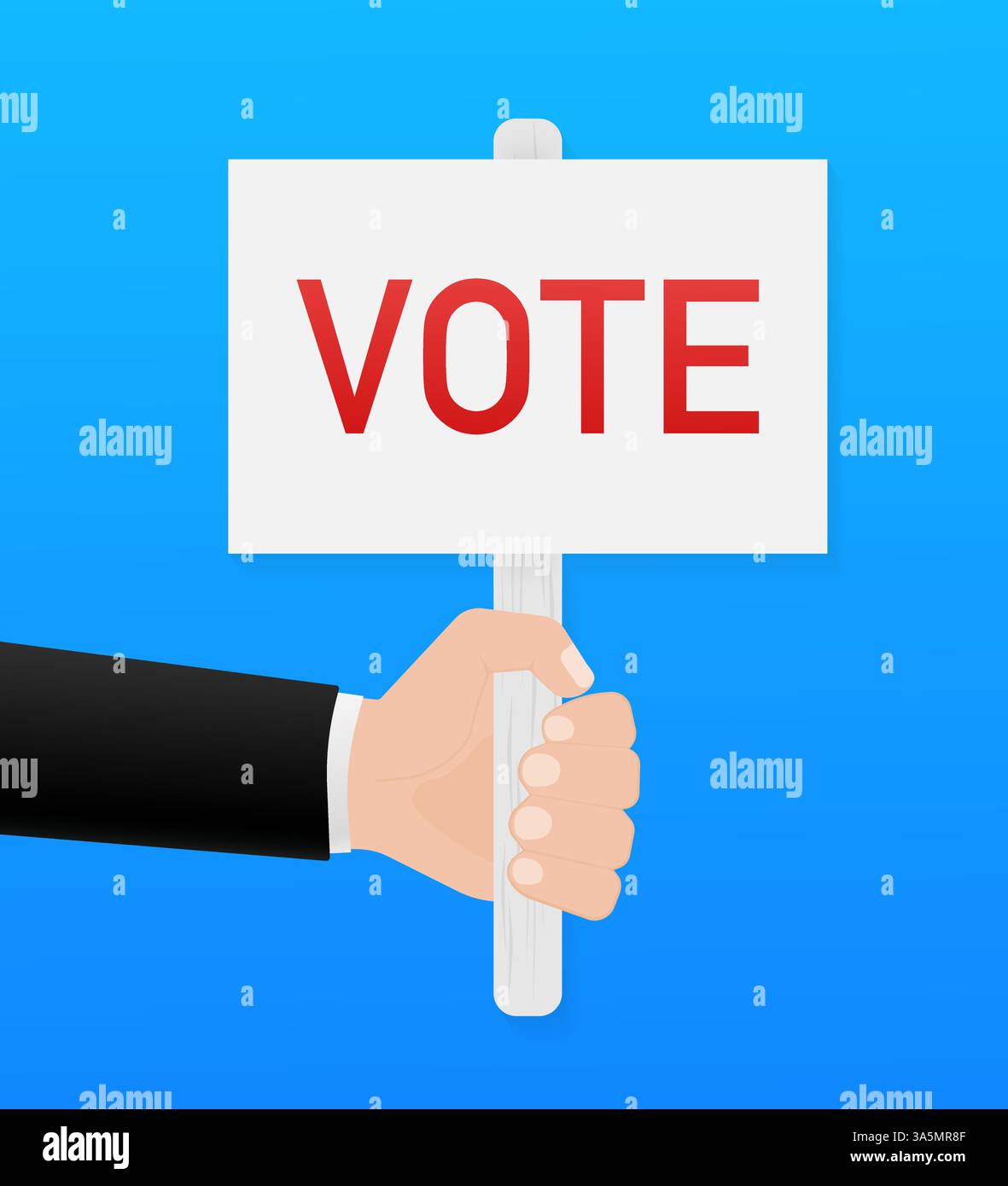 Vote placard in cartoon style on blue background. Cartoon icon on blue ...