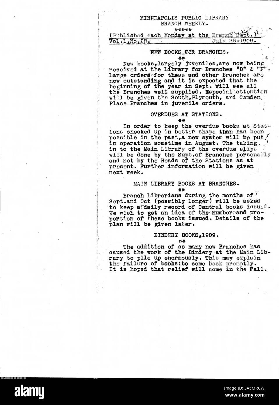 This 1909 Minneapolis Public Library Official Bulletin informed staff ...