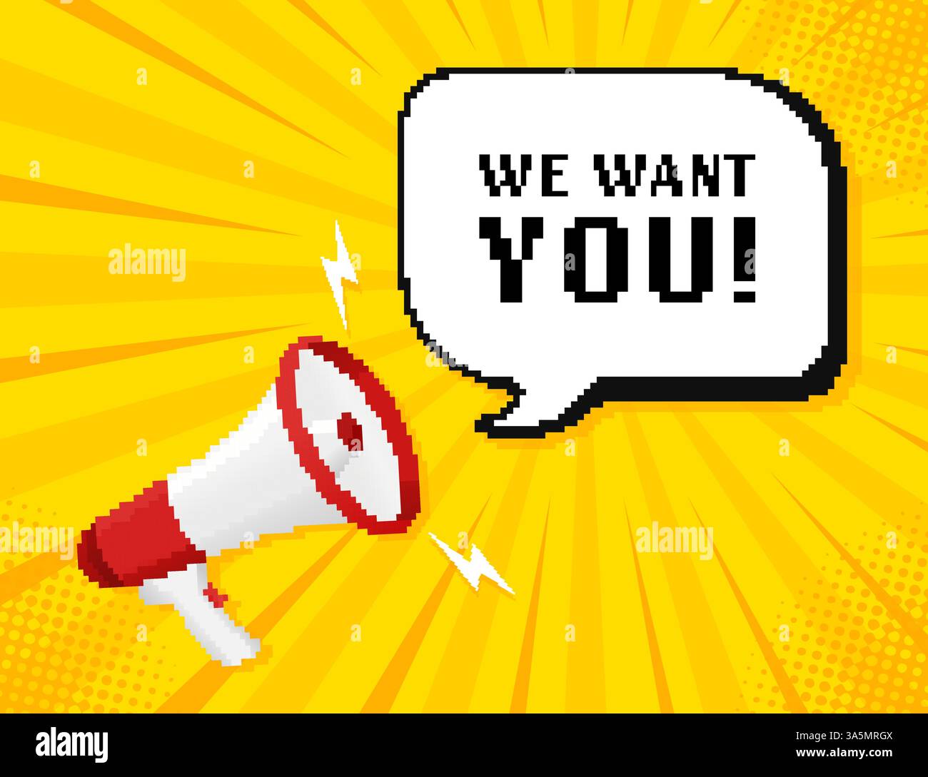 We want you megaphone for banner design. Pixel style illustration ...