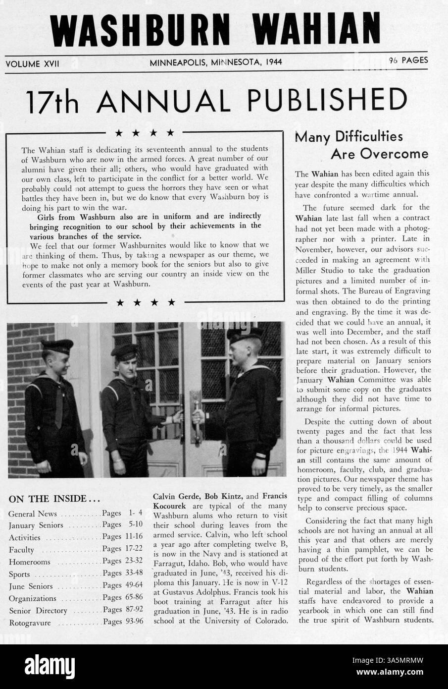 The 1944 Wahian Yearbook from Washburn High School offers a glimpse ...