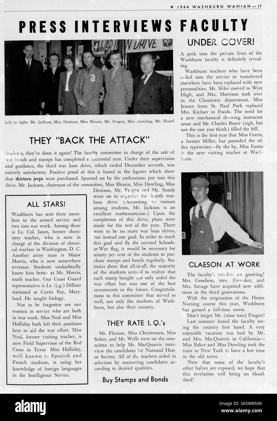 The 1944 washburn yearbook documents the activities hi-res stock ...