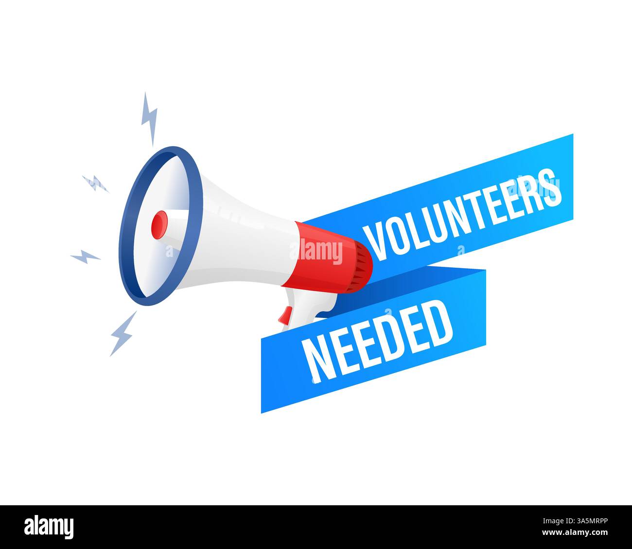 Blue volunteers needed megaphone on white background for flyer design ...