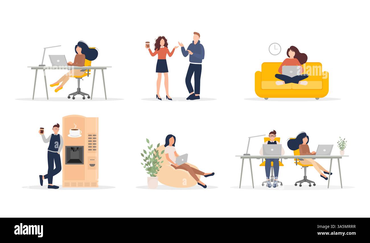 Coworking space illustration. Business people teamwork. Vector flat ...