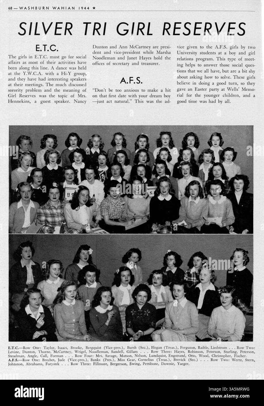 This 1944 wahian yearbook from washburn high school highlights t hi-res ...