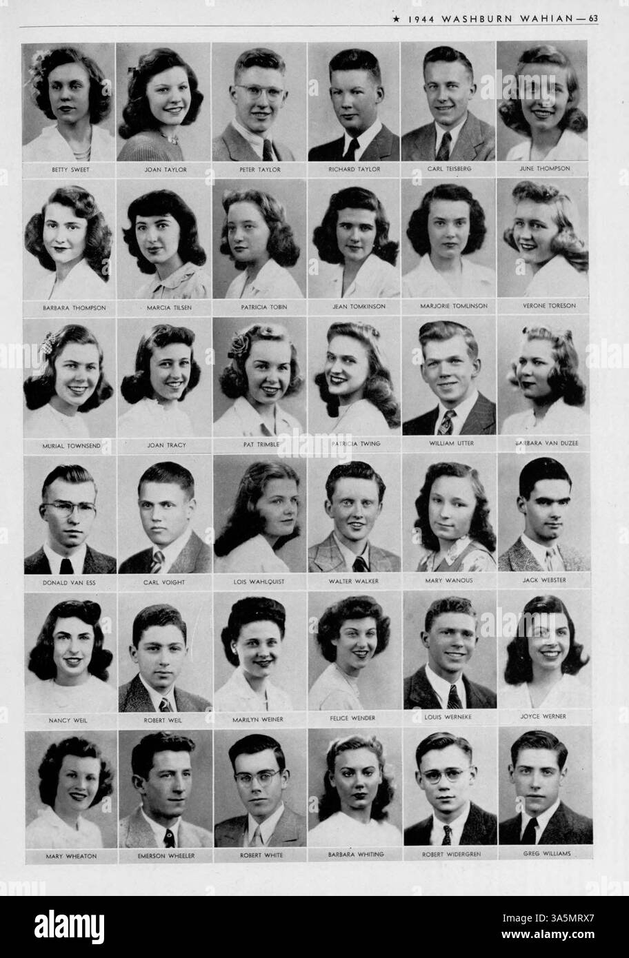The 1944 wahian yearbook from washburn high school chronicles th hi-res ...