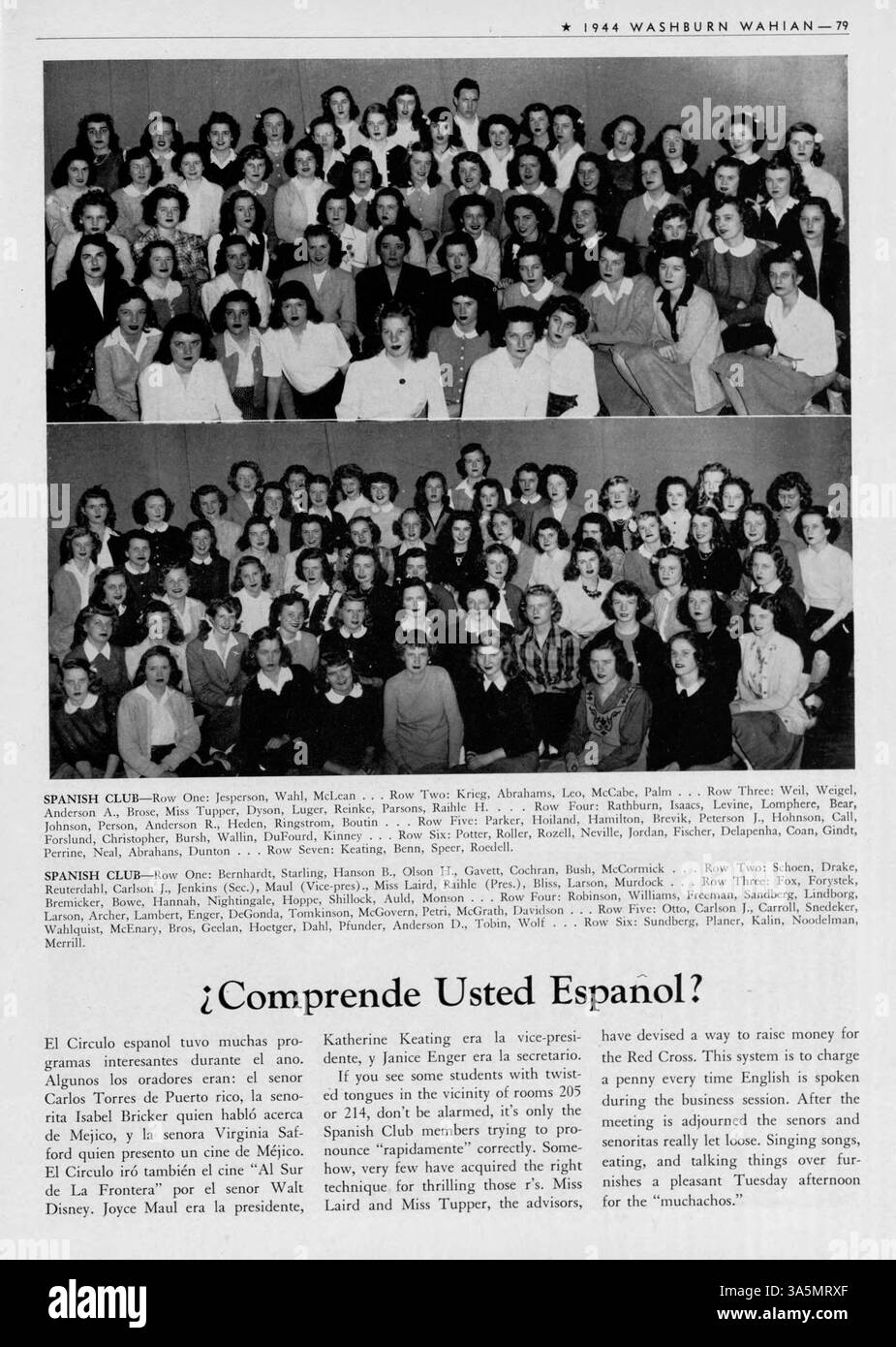 The 1944 Wahian yearbook from Washburn High School reflects the student ...