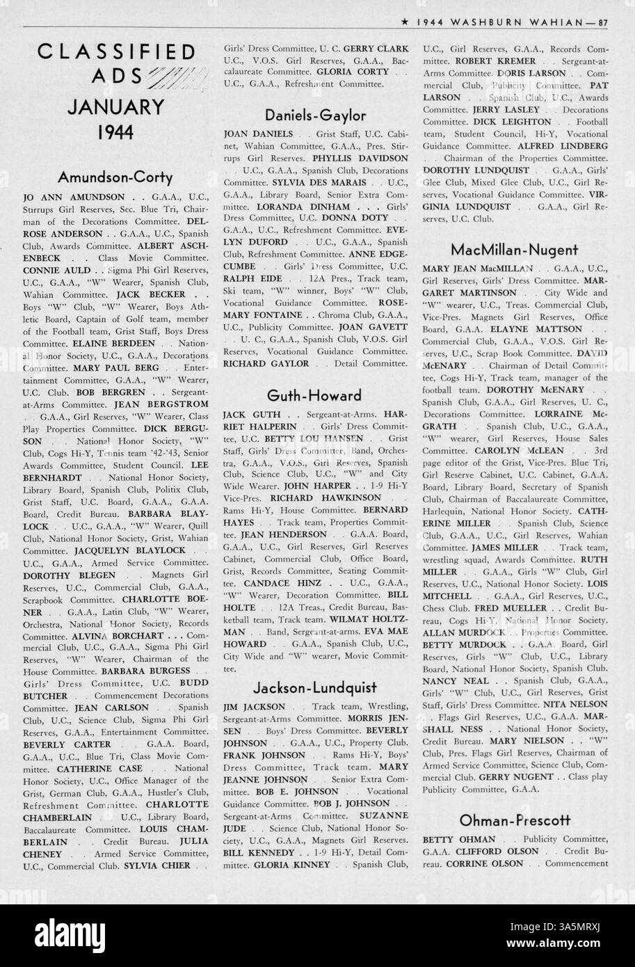 This 1944 wahian yearbook from washburn high school showcases th hi-res ...