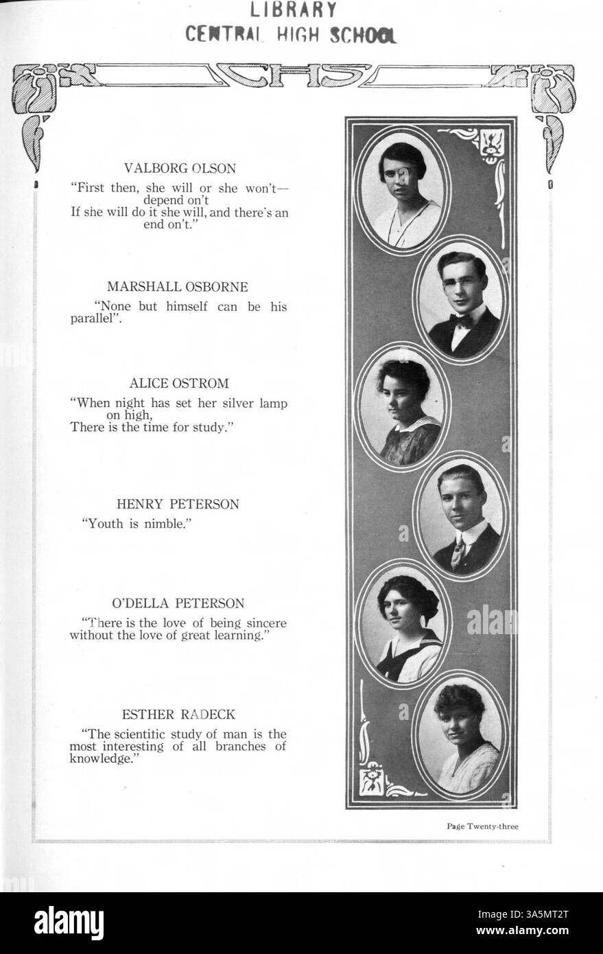 The 1915 Centralian yearbook documents the various academic, athletic ...