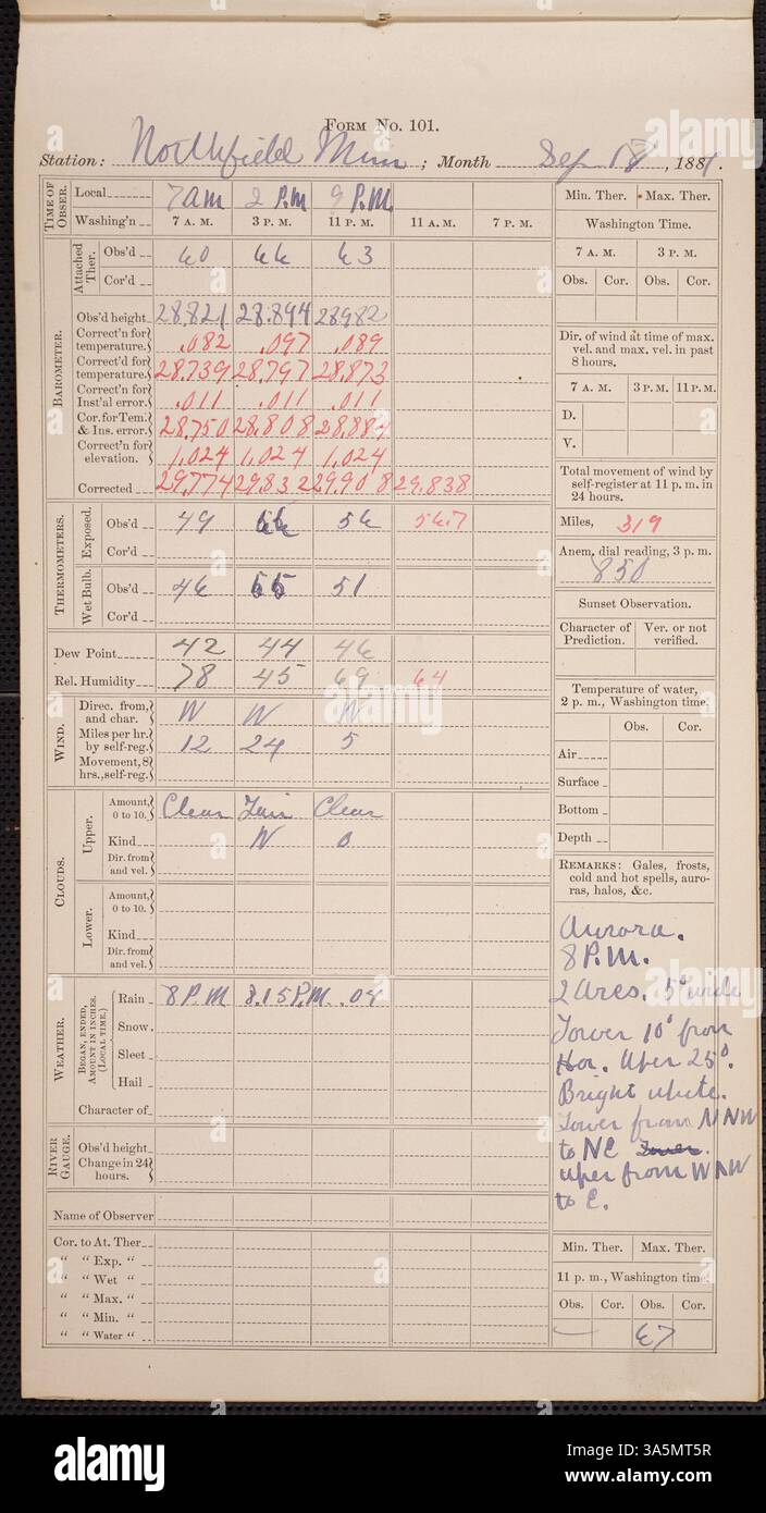 The September 1884 weather records from Carleton College document daily ...