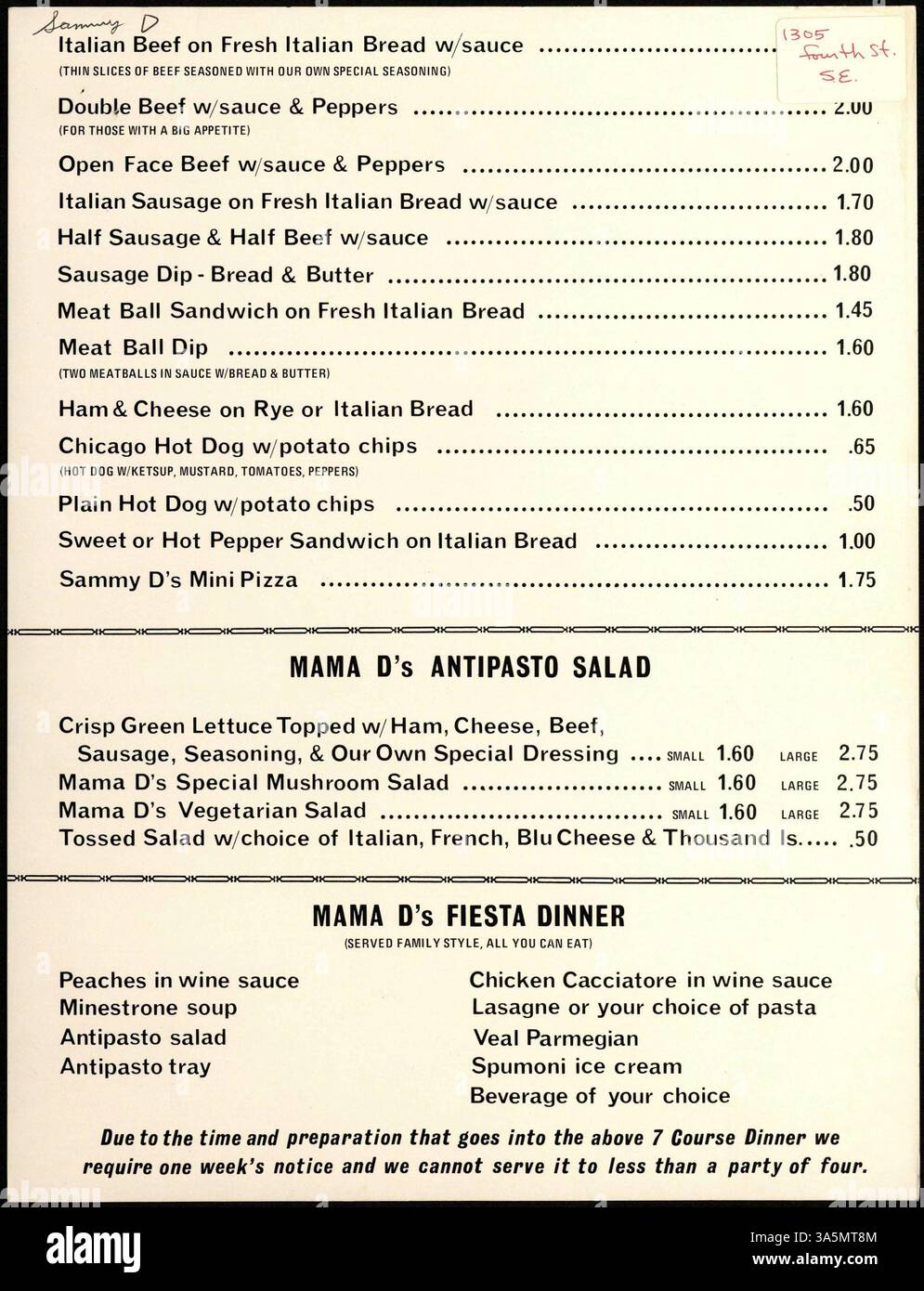 Sammy D's menu showcases a blend of Italian and American cuisine ...