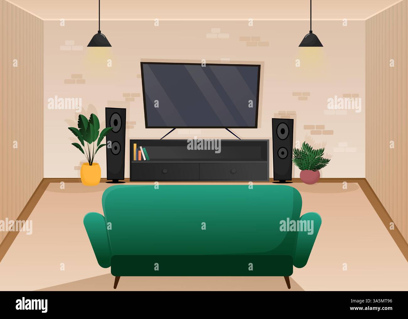 Living room in flat style. Cartoon vector illustration. Isolated ...