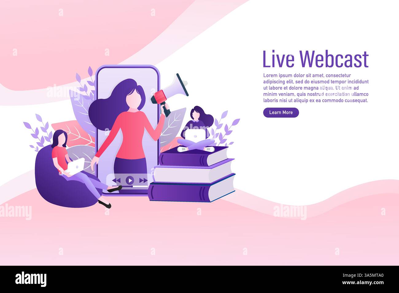 Live webcast in flat style with people. Listen to podcast. Flat ...