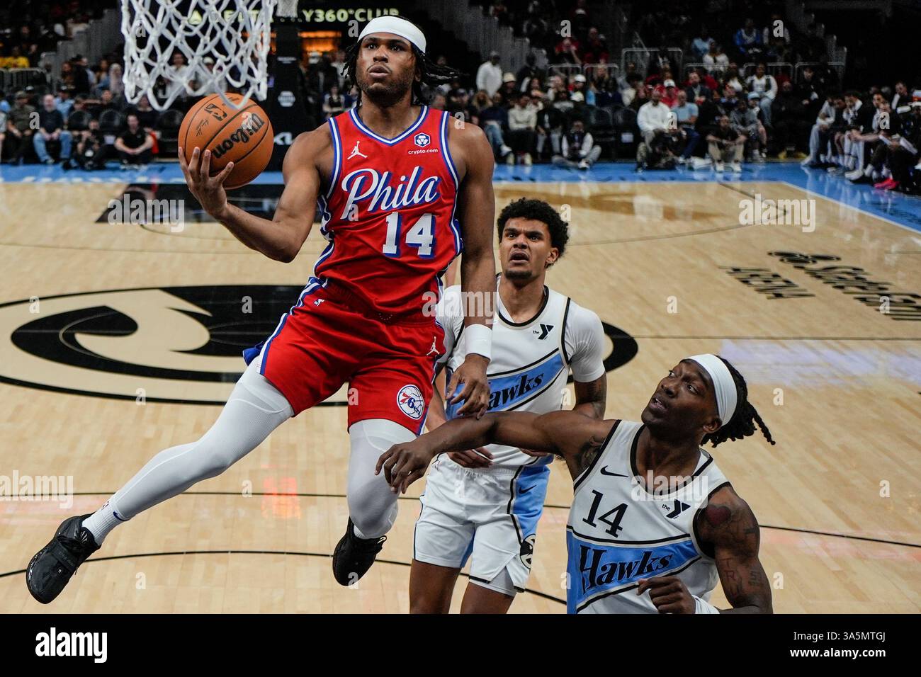 Philadelphia 76ers guard Ricky Council IV (14) shoots against Atlanta ...