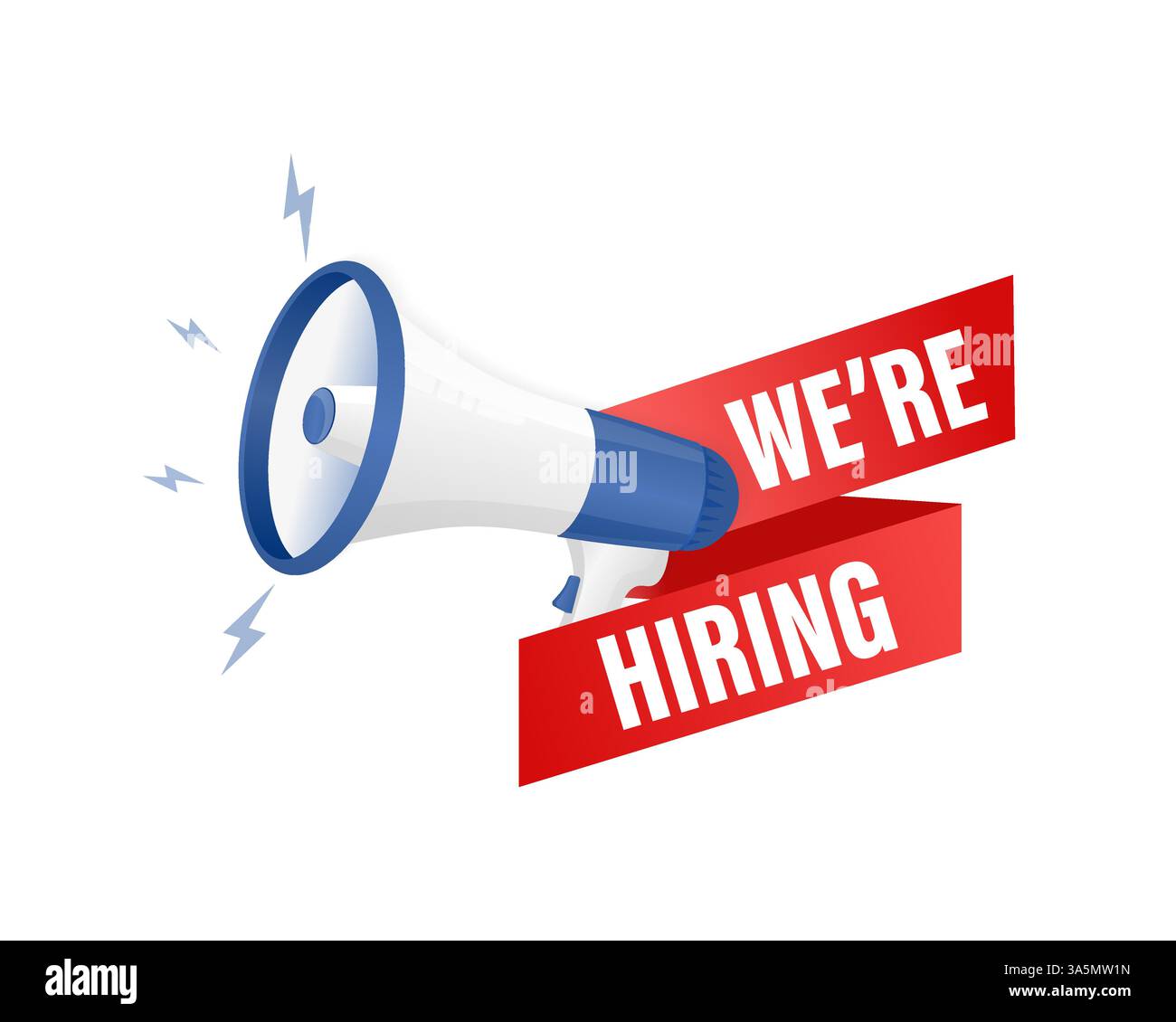 We re hiring. Vector flat illustration with megaphone on white ...