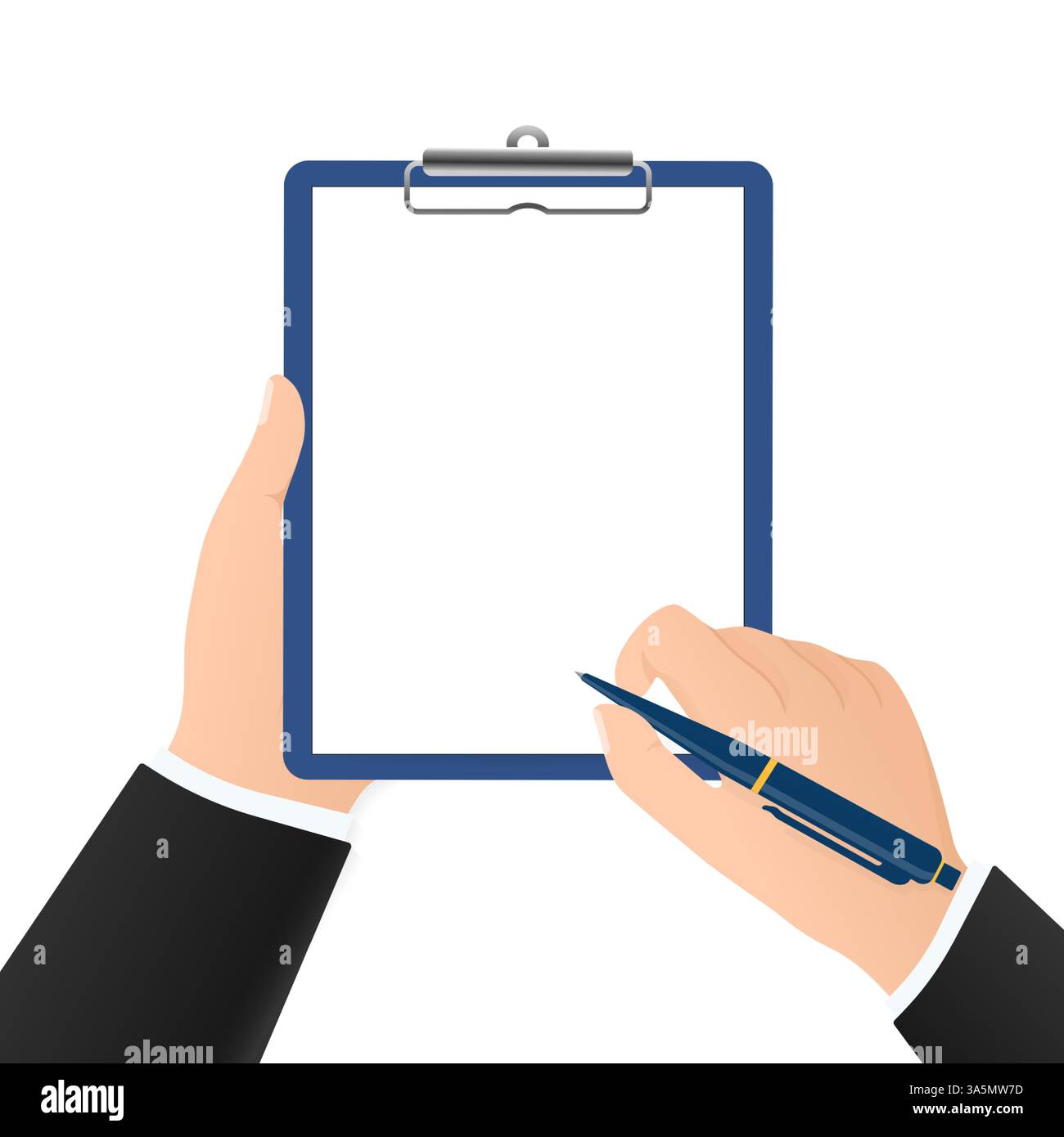Flat signature hand with pen for paper design. Isolated flat vector ...