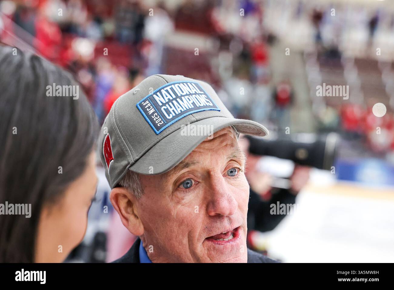 March 23rd, 2025: Wisconsin Badgers Head Coach Mark Johnson interviews ...