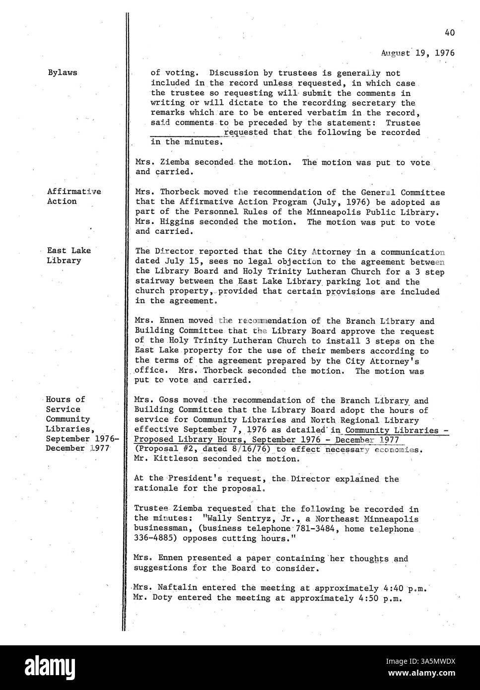 This record captures the key points of the 1976 meeting minutes from ...
