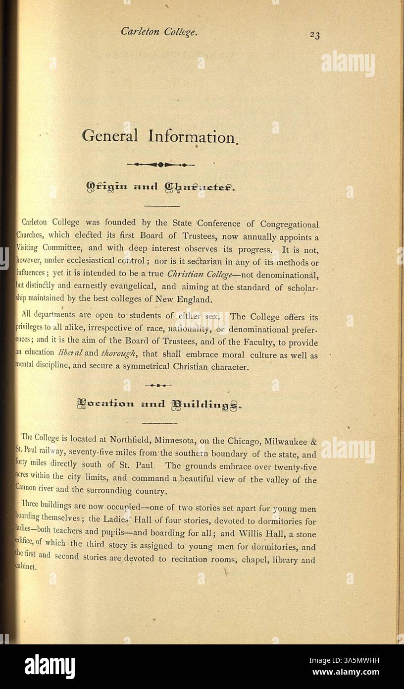 The 1875-1876 academic catalog from Carleton College includes detailed ...