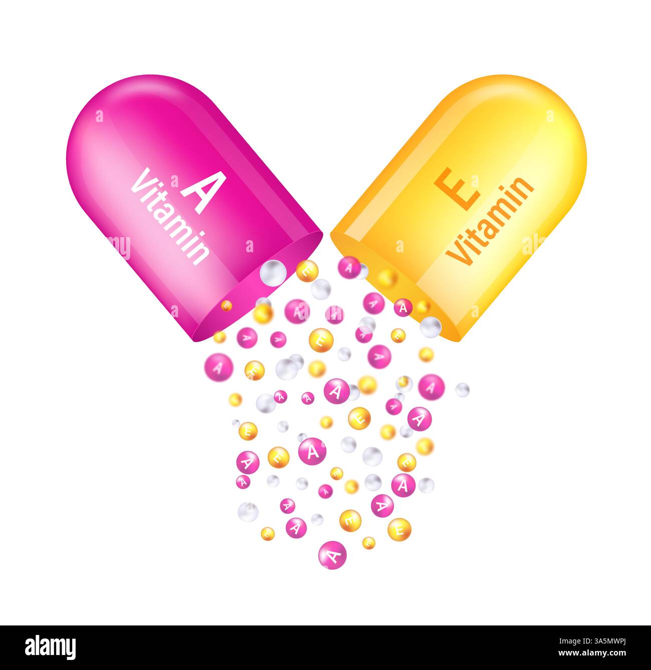 Vitamin complex. Vitamin A, E in capsule. Vector illustration on white ...